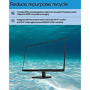 HP 27h Full HD Monitor - Diagonal - IPS Panel & 75Hz Refresh Rate - Smooth Screen - 3-Sided Micro-Edge Bezel - 100mm Height/Tilt Adjust - Built-in Dual Speakers - for Hybrid Workers,Black