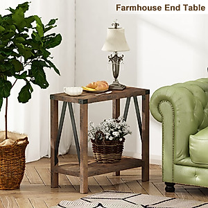 ChooChoo Farmhouse End Table for Small Spaces, Narrow Side End Table with Storage Shelf, Rustic A-Design Nightstand Sofa Table for Living Room, Bedroom (Rustic Brown) 2 Pack