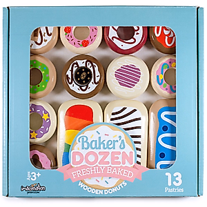 Imagination Generation Baker's Dozen Wooden Donuts, 13 Assorted Colorful Wood Eats! Pastries