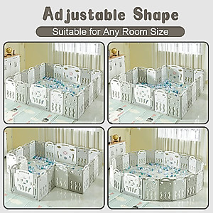 Albott Baby Fence 22 Panel Baby playpen Folding Play Pen Kids Activity Center Safety Play Yard Home Adjustable Shape Free Combination Portable Design for Indoor Outdoor Use (Grey, 22 Panel)