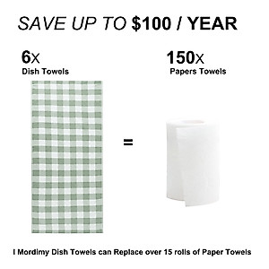 PiccoCasa 100% Cotton Terry Kitchen Towels Set of 6 Plaid Pattern (13 x 29 Inch) Soft Absorbent Drying Dish Towels for Kitchen Cooking - Green, White