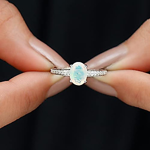 Certified Natural Opal 6X8mm Oval Shape Engagement Ring with Diamond, AAA Quality - With Jewelry Box, 14K White Gold, Size:US 6.00