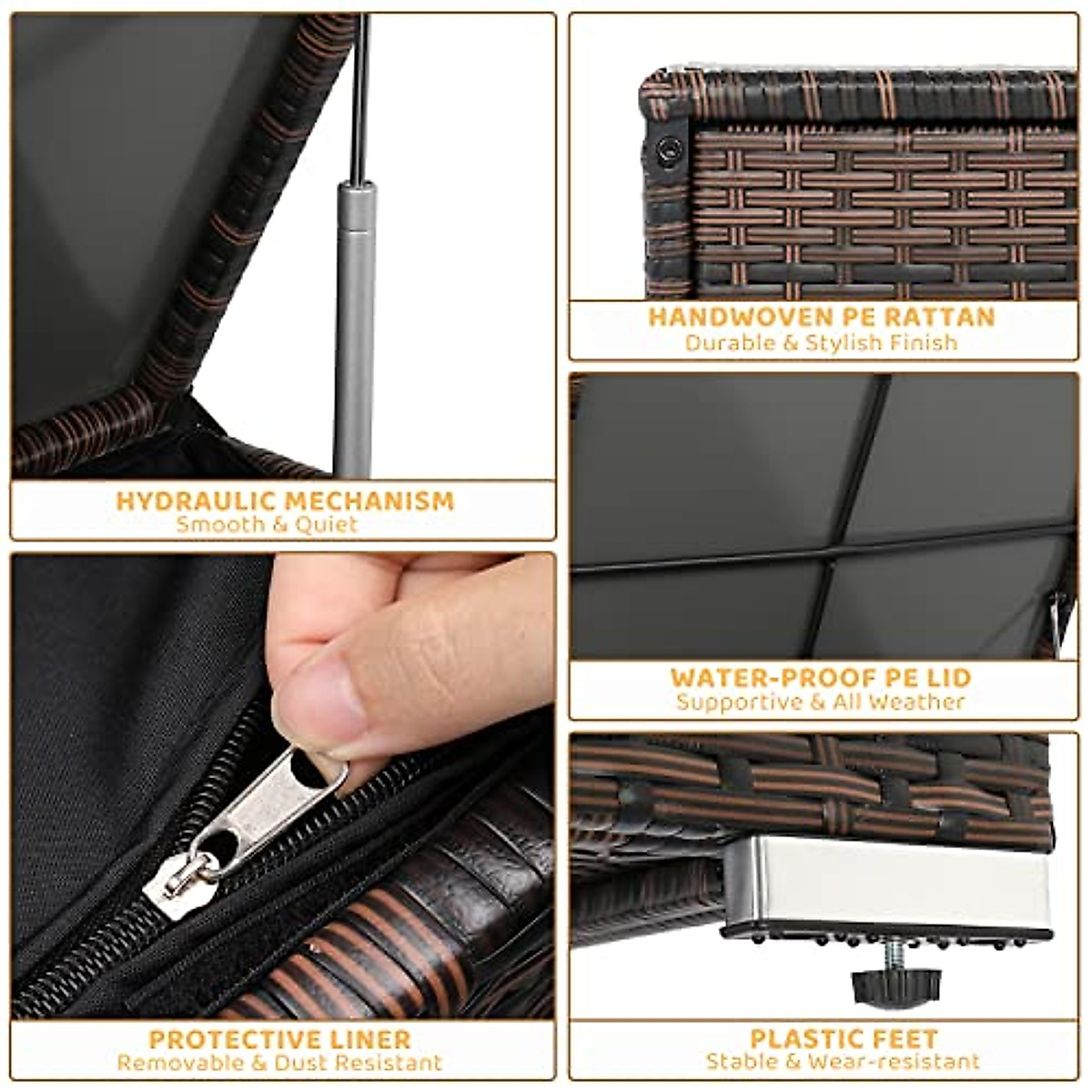 Outvita Outdoor Wicker Storage Box, 88Gal Square Patio Deck Storage Bin for Outside & Home Cushions, Towels, Toys, Gardening Tools