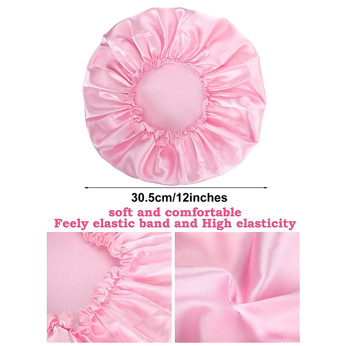 Syhood 6 Pieces Sleep Cap Satin Bonnet Sleeping Hat Soft Elastic Night Hair Cover for Women(Black, Beige, Silver, Gold, Pink, Peacock Blue,Medium)