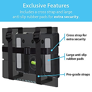 TotalMount Universal Mount for Electronics – Adjustable Strap Wall Mount for Your Router, Wireless System, Cable Modem, DVR, Xbox, PlayStation, and More (Black, Professional Shelf)