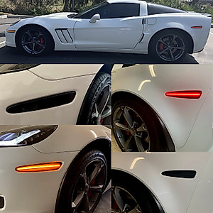 NSLUMO LED Side Marker Lights for Chevy Corvette C6 Z06 ZR1 2005-2013 Smoked Lens Amber Front & Rear Red C6 Marker Lights Replace OEM Sidemarker Lamps
