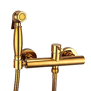 BINCAVIDOU Bidet Spray Set, Wall Mounted Brass Hot and Cold Water Bidet Bathroom Hand Shower Bidet Toilet Sprayer Hygienic Shower Bidet Tap Set with Booster Nozzle,Rose Gold
