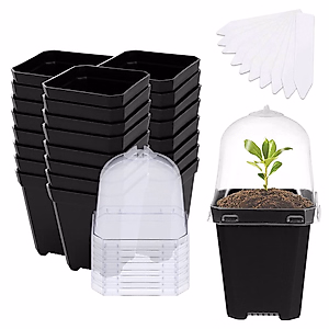 24 Sets 3 Inch Square Plant Nursery Pots with Humidity Domes Clear Lids Plant Labels, Seeds Starter Pot Planter Containers for Planting Seedlings