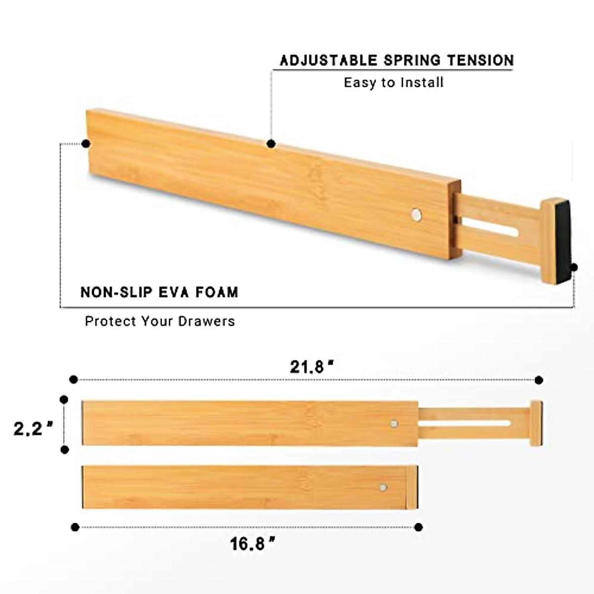 Midoriwood Adjustable Bamboo Drawer Dividers, 16.8-21.8 inches Expandable Kitchen Drawer Organizer for Large Utensils, Drawer Separators Organizationw