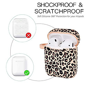 Airpod Case AIRSPO Airpods Case Cover for Apple AirPods 2&1 Cute Airpod Case for Girls Silicone Protective Skin Airpods Accessories with Keychain (Khaki/Cheetah)