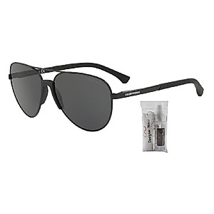 Emporio Armani EA2059 320387 61M Matte Black/Grey Aviator Sunglasses For Men+ BUNDLE with Designer iWear Eyewear Kit