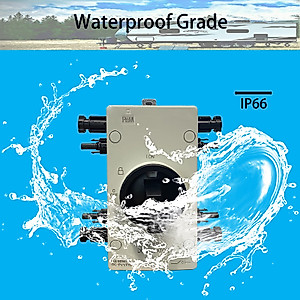 MaxEnergy IP66 Solar Combiner Box with Solar Disconnect Switch 64Amp PV DC Quick Disconnect Switch with Solar Connector for Solar Power System RV, Boats, On-Grid Solar System Off Grid Living Supplies
