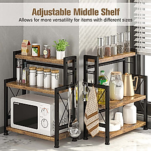 AKTOP 3-Tier Spice Rack Storage Shelves - Standing Kitchen Counter Shelf 20.1" with Hooks, Rustic Bathroom Countertop Organizer Vanity Shelf with Adjustable Shelf Cabinet, Easy Assembly