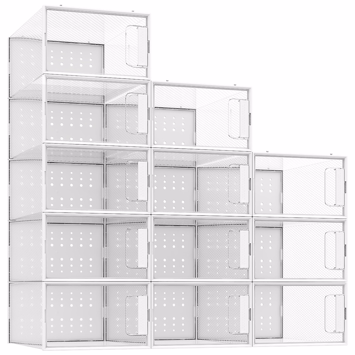 Pinkpum Shoe Organizer Storage Boxes for Closet, Clear Plastic Stackable Sneaker Storage Containers Bins with Lids, Clear Shoe Case Containers,White, 12 Pack