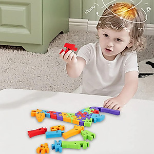 LovesTown Giraffe Wooden Puzzle, 26PCS Jigsaw Puzzle Alphabet and Number Blocks Wooden Building Blocks for Kid Preschool