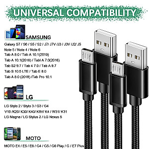 Micro USB Cable 6ft 2 Pack Long Charging Cord Nylon Braided High Speed Durable Fast Charging USB Charger Android Cable for Samsung Galaxy S7 Edge S6 S5,Android Phone,LG