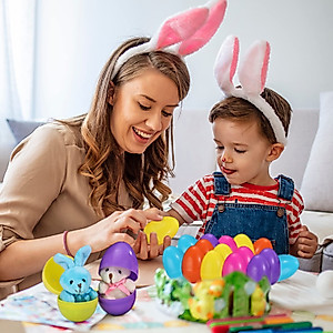 BABYLIAN Easter Eggs Filled with 15 Pcs Mini Plush Bunny Toy Kids Boys and Girls Party Favors