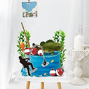 Gone Fishing Cake Decoration Fisherman Cake Decoration Gone Fishing Cake Topper Fisherman Themed Decoration for Gone Fishing Themed Party Supplies Decoration