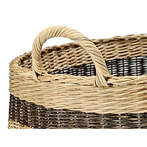 KOUBOO 1060042 Large Striped Wicker Storage Basket, 26.5" x 26.5" x 27.5", Beige/Black
