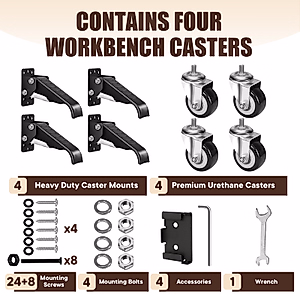 SPACECARE Workbench Casters kit 600Lbs Heavy Duty Quick Release 2 Mounting Options Retractable Workbench Stepdown Caster Wheels Adjustable Polyurethane Durable Steel Construction (Set of 4)