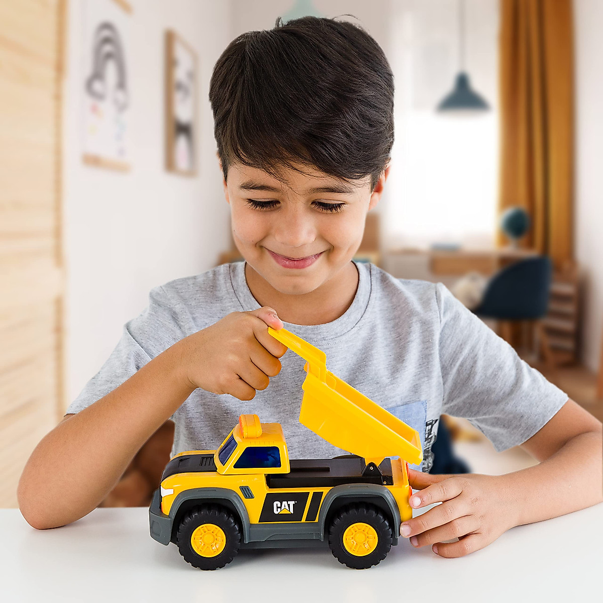 CAT Construction Toys, Truck Constructors Toy Dump Truck - Realistic Lights & Sounds + Easy Transforming + Movable Parts + Sturdy Plastic Construction + Batteries Included