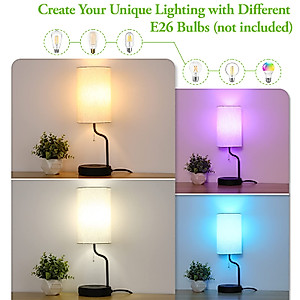 Wireless Charging Bedside Lamps with 2 USB Ports, Set of 2 Table Lamps for Bedroom, Modern Nightstand Lamps, Desk Lamps with E26 Socket Round Fabric Lampshade for Living Room Office Reading Working