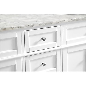Elegant Kitchen and Bath 60 inch Double Bathroom Vanity Cabinet Set with White Marble Countertop - White