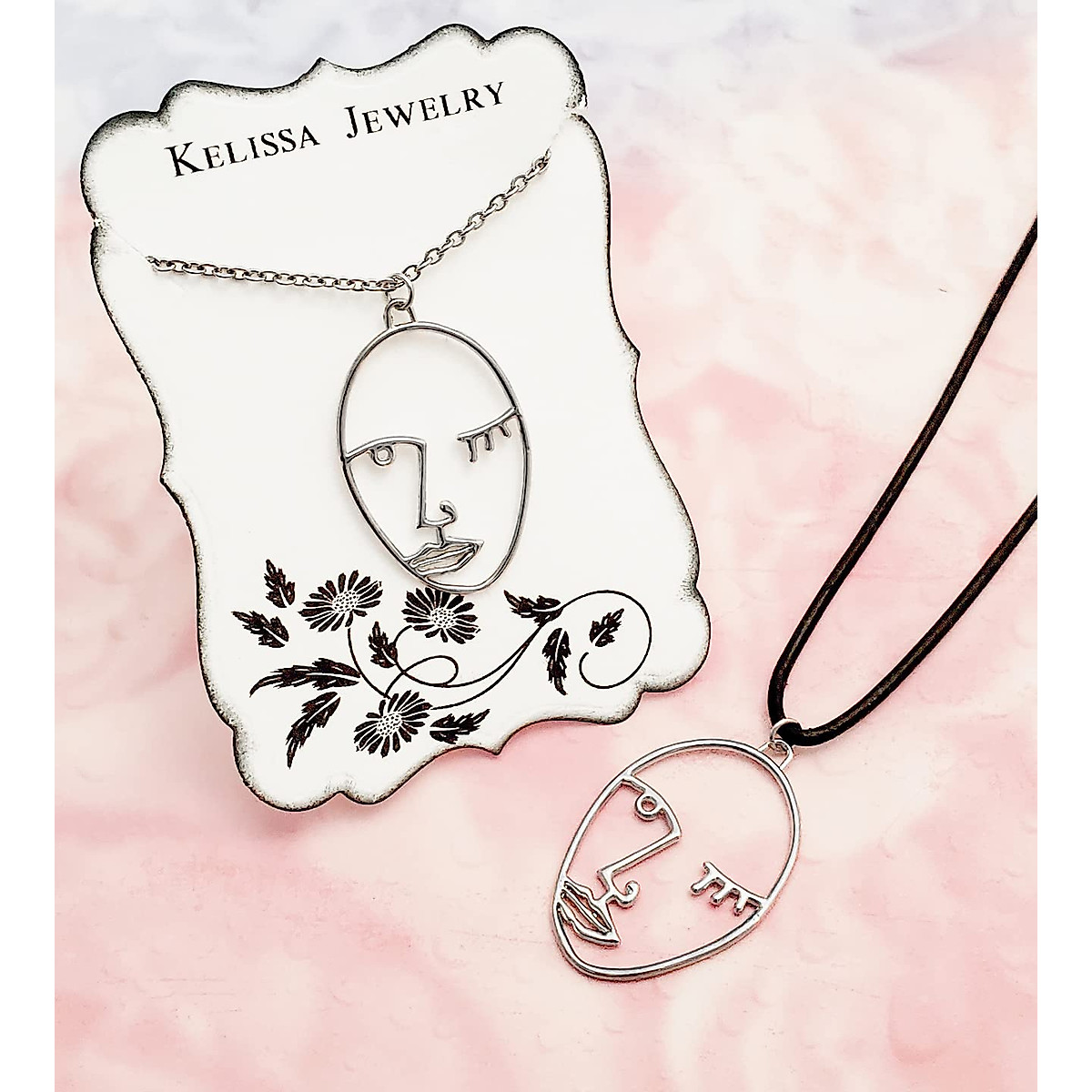 Winking Face Necklace in Silver, Picasso Face Necklace, Artistic Face