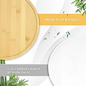 Lazy Susan Organizer for Countertop, 12 Inch & 10 Inch Bamboo Condiment Organizer, Wooden Lazy Susan Turntable Organizer for Cabinet Pantry Kitchen Counter Dining Table Cupboard, Decorative Tray White