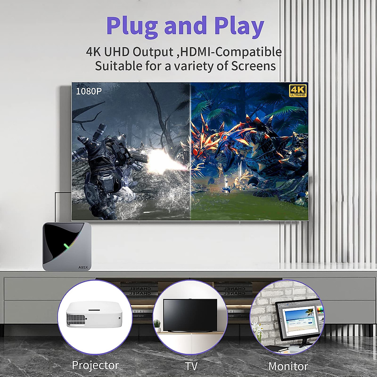 JMachen Retro Game Console Built in 45000+ Games, Plug and Play Video HDMI, Android 9.0 + EmuELEC 4.5 System, Emulator Compatible with 70+ Emulators, S905X3 Chip, 4K Output (JM6)