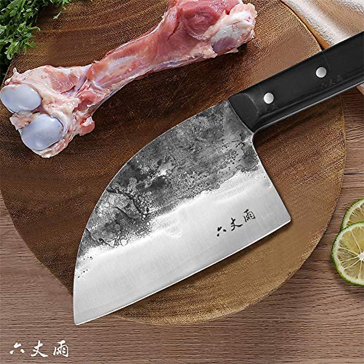 Professional Full Tang Traditional Forged Chinese Chef Knife Kitchen Knives High Manganese Steel Meat Cleaver Serbian Butcher Chopper Sharp Blade Slicer Slaughtering Knife for Family, BBQ or Camping