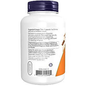 NOW Supplements, Pancreatin 2000 with naturally occurring Protease (Protein Digesting), Amylase (Carbohydrate Digesting), and Lipase (Fat Digesting) Enzymes, 250 Capsules , 1 Count (Pack of 1 )