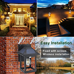 CYHKEE 2 Pack Solar Wall Lanterns Outdoor with 3 Modes, Dusk to Dawn Motion Sensor LED Sconce Lights IP65 Waterproof, Exterior Front Porch Security Lamps Wall Mount Patio Fence Garage Decorative