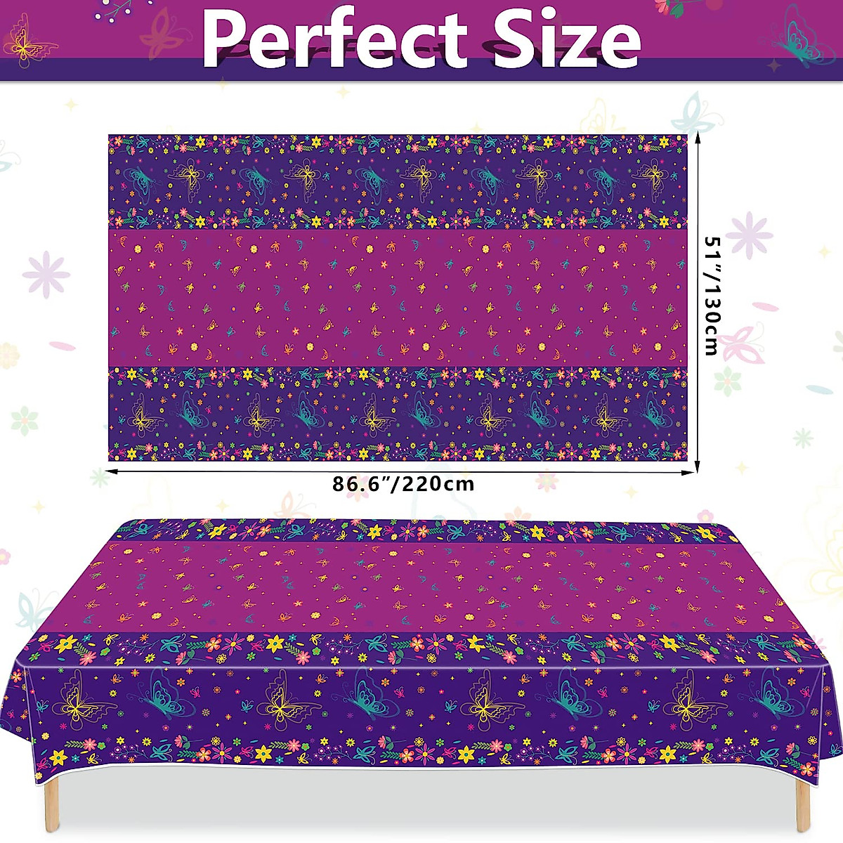 XJLANTTE 4 PCS Movie Party Tablecloths Decorations - Butterfly Plastic Table Cover, Magic Butterfly Rectangular Tablecloth for Kids Baby Shower Birthday Supplies, 51 x 86.6 Inch