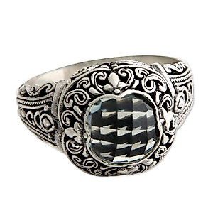 NOVICA Artisan Handmade Prasiolite Ring Sterling Silver Cocktail Green Single Stone Indonesia [crownbezel 0.6 in L x 0.6 in W x 0.4 in H Band Width 3 mm W] ' Nature' S Divinity'