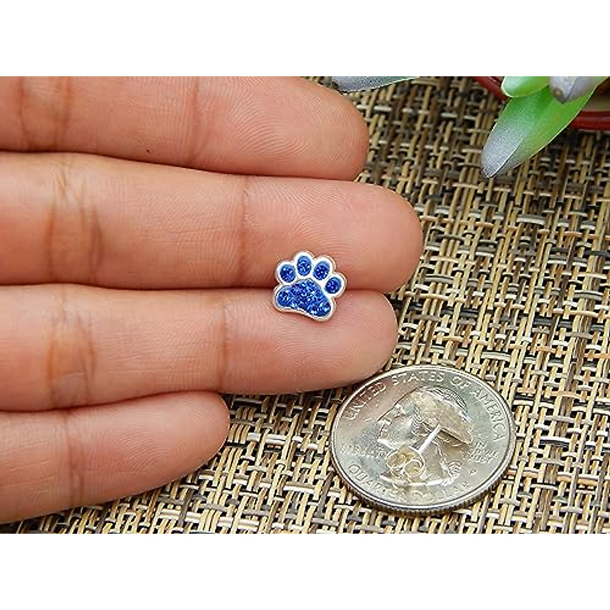 925 Sterling Silver Sapphire Blue Crystal Paw Print Stud Earrings 18872 (Nickel Free)