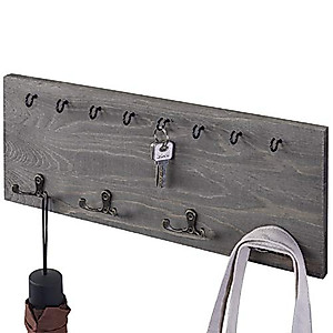 MyGift Wall Mounted Vintage Grey Wood Key Holder Organizer and Coat Rack with 8 Key Hooks and 4 Dual-Hooks