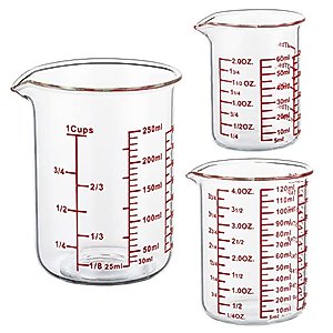High Borosilicate Glass Measuring Cup Set-V-Shaped Spout，Includes 60ml(2OZ), 120ml(4OZ), and 250ml(8OZ) Glass Measuring Beaker for Kitchen or Restaurant, Easy to Read