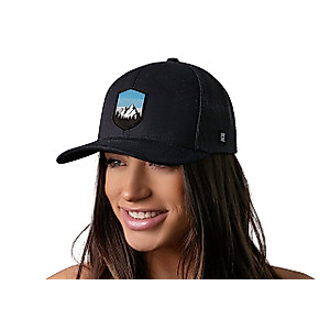 HAKA Mountains & Trees Trucker Hat, Mesh Outdoor Hat for Men & Women, Adjustable Snapback Baseball Cap, Golf Hat Black