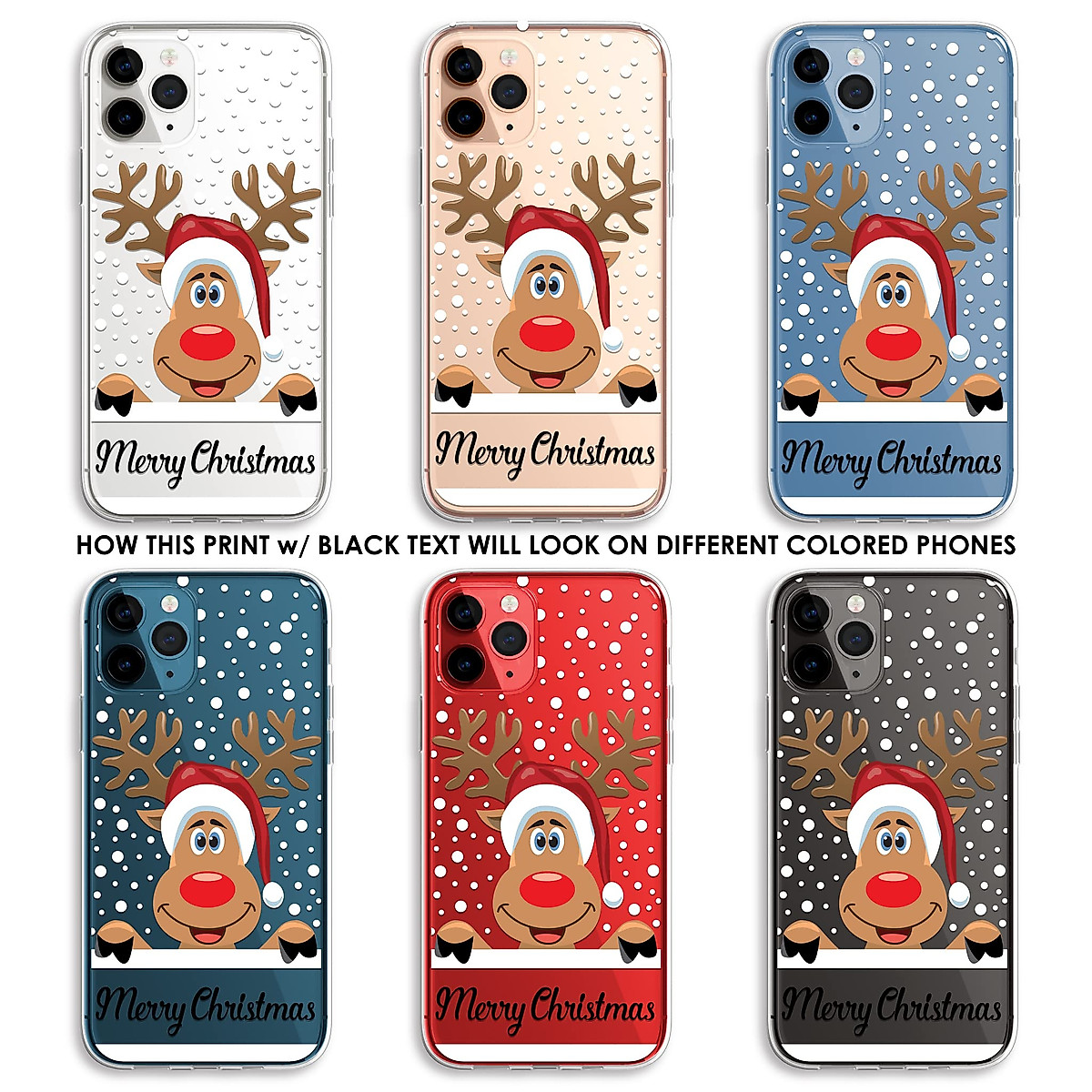 Case Charming Christmas Reindeer Personalized Case for iPhone 15 14 Pro Max 13 mini 12 11 XS XR X 10S 10R 10 8 Plus 7 SE Custom Clear Slim Soft Flexible TPU Rubber Phone Cover