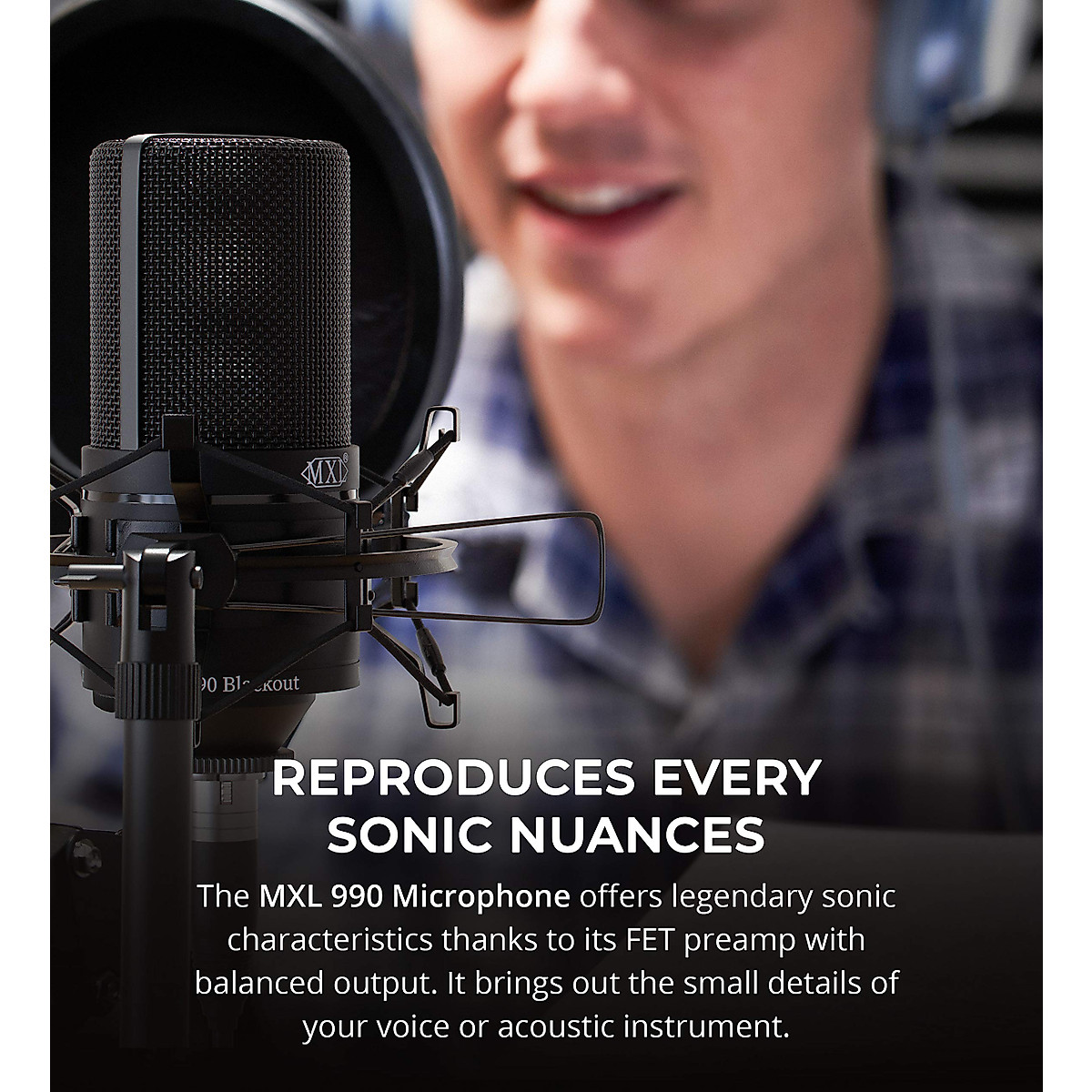 MXL 990 Condenser Microphone for Podcasting, Singing, Home Studio Recording, Gaming & Streaming | Detailed Sound | XLR | Large Diaphragm (Blackout)