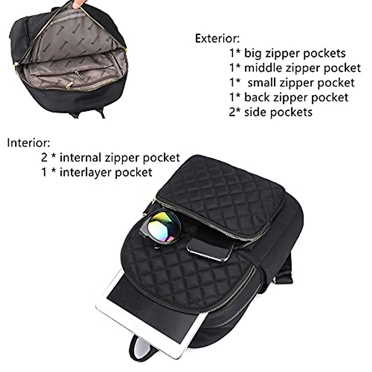 Small Backpack for Women with Adjustable Padded Shoulder Strap，Mini Backpack for Women Nylon Women Backpack Purse Casual Lightweight Bookbag Daypack