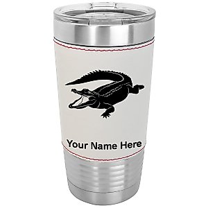 LaserGram 20oz Vacuum Insulated Tumbler Mug, Alligator, Personalized Engraving Included (Faux Leather, Baseball Style)
