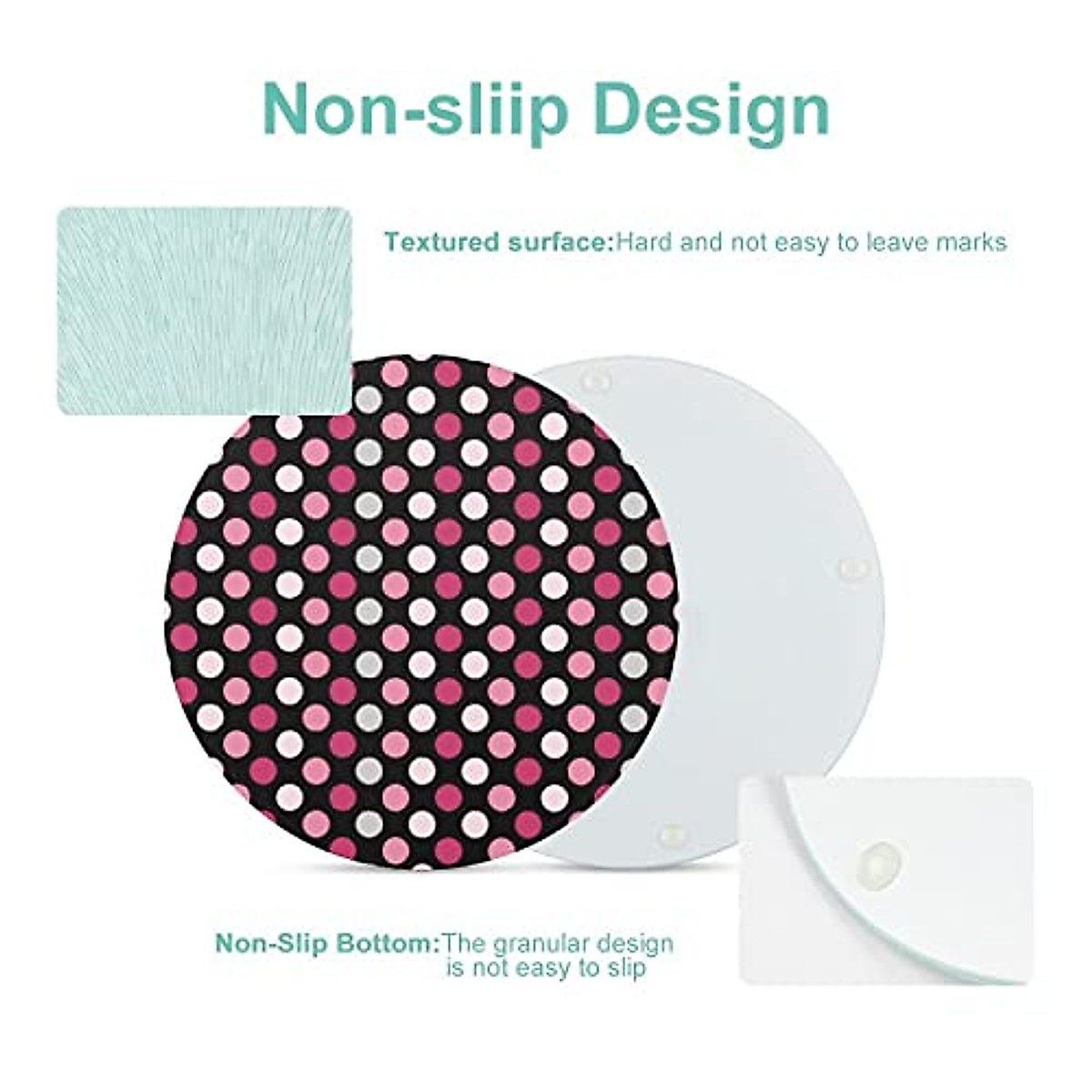 Pink Polka Dot Glass Cutting Board Round Kitchen Decorative Chopping Blocks Mats Food Tray for Men Women