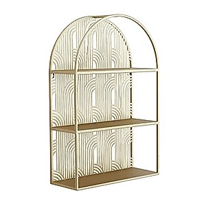 CosmoLiving by Cosmopolitan Metal Arched 3 Shelf Wall Shelf, 16" x 6" x 24", Gold