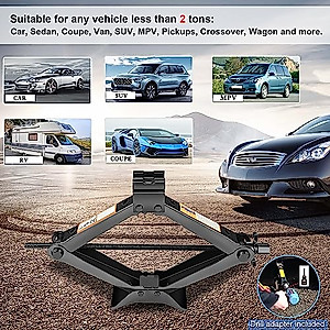 AUTOINS Scissor Jack Set- 2 Ton (4409 lbs) Car Jack Kit Auto - Smart Mechanism with Hand Crank/Wrench/Lug Wrench Thickened Base for Car SUV MPV