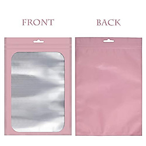 EONJOE 100-pack mylar packaging bags for small business sample bag smell proof resealable zipper pouch bags jewelry food Lip gloss eyelash phone case bracelet keychain package supplies etc -front frosted window -cute (Pink, 2.75×3.93 inches)