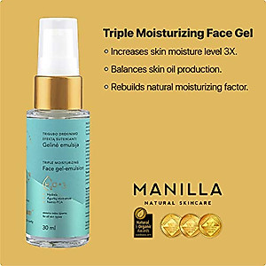 Manilla Triple Facial Moisturizing Lotion with Hydreïs, Cucumber Extract and PCA Sodium for All Skin Types, 1 Fl Oz I Emulsion Moisturizer, Face Hydrating Moisturizer, Suitable for Vegans