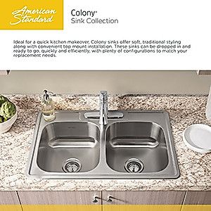American Standard 22SB.6252283S.075 Colony Top Mount ADA 25x22 Single Bowl Stainless Steel 3-Hole Kitchen Sink