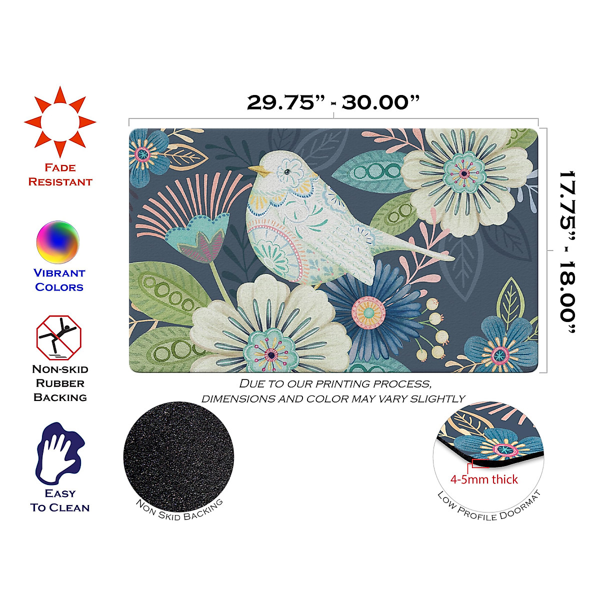 Toland Home Garden 800516 Boho Bird Spring Door Mat 18x30 Inch Bird Outdoor Doormat for Entryway Indoor Entrance